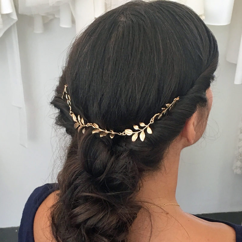 Accessoire de cheveux bijou de chignon feuilles dorées